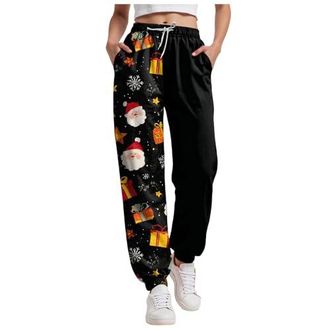 Generic Pantalon de jogging surdimensionné à jambe large pour femme, pantalon de survêtement taille haute sur le thème de Noël avec cordon de serrage et poche