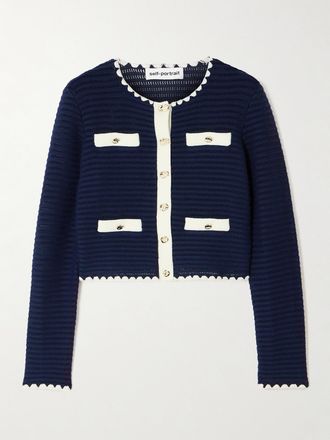 Self Portrait Cardigan Raccourci Crocheté - Bleu