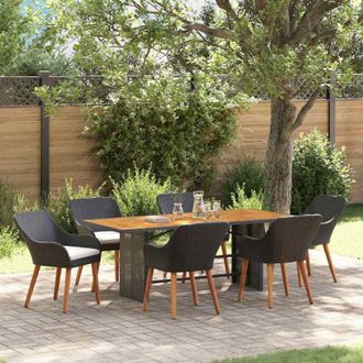 vidaXL Garten Essgruppe mit Kissen 7 pcs Schwarz und Braun Poly-Rattan Vidaxl