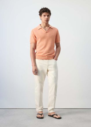 Mango Polo coton microstructure orange fonc&eacute; - Homme - XL - MANGO MAN
