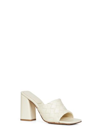 Bottega Veneta Womens Sea Salt Intrecciato Leather Parco Mules Sandals Lambskin
