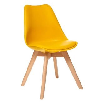 Atmosphera Atmosphera Créateur dIntérieur - Chaise Baya Jaune - Plastique et Hêtre - Salle à Manger, Cuisine, Bureau, Salon - Confortable Coussin Intégré