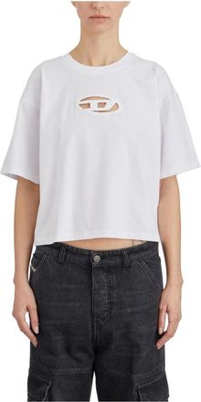 Diesel Femme, Tops, Blanc, Taille: 36 FR T-shirt boxy avec logo Oval D ajour&eacute;