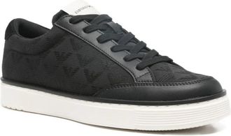 Emporio Armani Homme, Chaussures, Noir, Taille: 45 EU Baskets Jacquard avec Aigle All-over