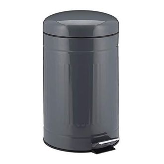 Relaxdays Treteimer 12l, Anti-Rutsch Pedal, Inneneimer mit Henkel, Bad Kosmetikeimer, Tretm&uuml;lleimer, Edelstahl, grau