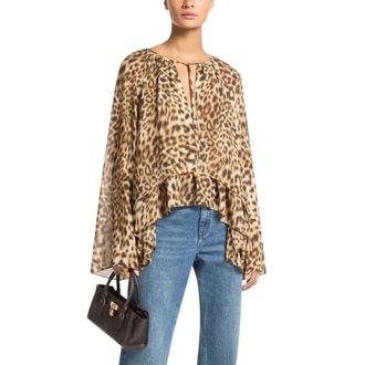 Michael Kors Leopardenmuster Georgette High-Low Bluse - - Blouses & Shirts - Damen - Beige - M