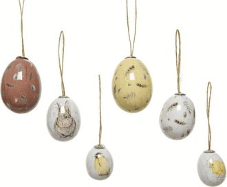 Decoris Ostereier zum Aufh&auml;ngen 4-6cm x 12 St&uuml;ck Kunststoff Deko Eier Tiere Motiv H&auml;ngedeko Osterdeko Mix