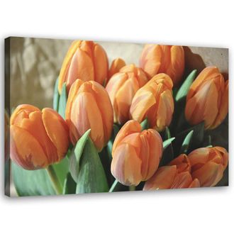 Feeby Wanddeko Tulpen Leinwandbild Kunstdruck Pflanze Orange 50x40 cm