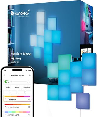 Nanoleaf Blocks Starter Kit | 10 Quadrate RGBW Wandlampen diffus Beleuchtung, Musik & Bildschirm Sync, WLAN App- & Sprachsteuerung (kompatibel mit Alexa, Apple