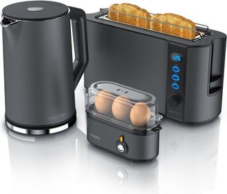 Arendo Arendo - Fr&uuml;hst&uuml;cks-Set in grau Wasserkocher / Toaster / Eierkocher