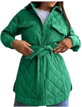 Generic Vestes pour femmes, automne et hiver, couleur unie, revers &agrave; boutonnage, ceinture ample, manteau chaud 2026, Vert, XL