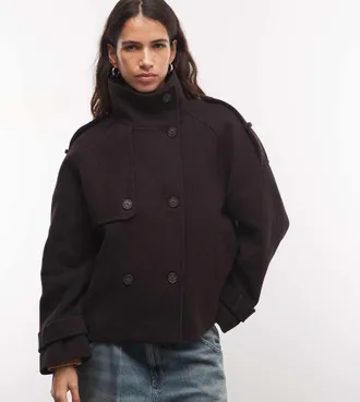 Monki exclusivit&eacute; veste &agrave; col chemin&eacute;e marron fonc&eacute;