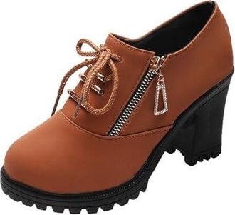 Generic Bottines d&eacute;contract&eacute;es pour femme - Coupe large - Bout rond - Fermeture &eacute;clair - Talon &eacute;pais - Antid&eacute;rapantes - Confortables - Pour lext&eacute;rieur, marron