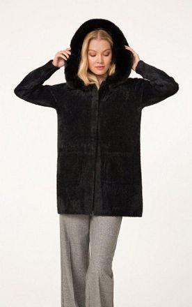 Passioni Winterjacke Strickmantel mit Webpelz Kapuze