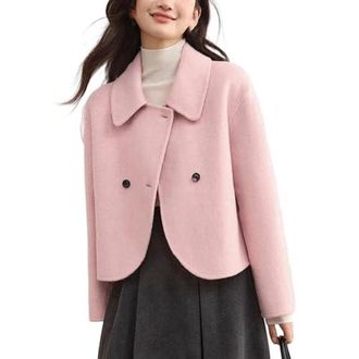 Generic Manteau court en laine mélangée pour femme avec revers double face ouvert sur le devant, Manteau Pnnrk, L