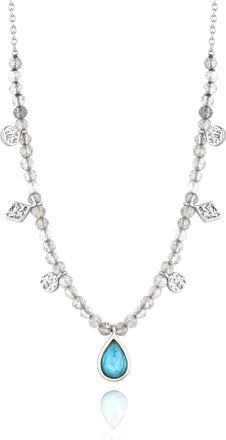 Ania Haie Damen Halskette MINERAL GLOW Turquoise aus 925 Sterling Silber, besetzt mit 48 Labradorit, Diamanten und T&uuml;rkis, Federringverschluss, L&auml;nge: 48cm + 5c