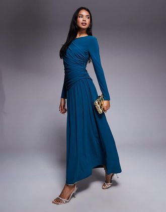 Daska Robe longue drapée - Bleu sarcelle