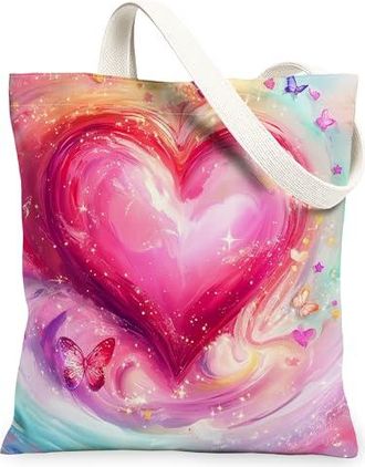 Generic Sacs fourre-tout en toile motif papillon en forme de coeur, sacs d&eacute;picerie r&eacute;utilisables, &eacute;l&eacute;gants et l&eacute;gers, lavables en toile pour voyage, plage, 33