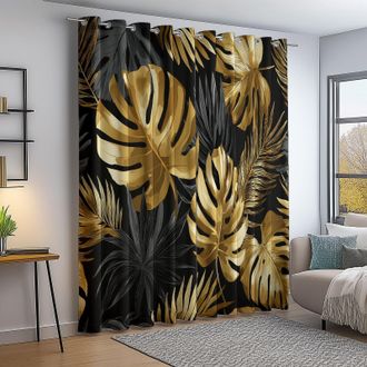 Generic vorhänge Tropische Pflanzen (Monstera) Vorhänge Blickdicht Schwarzes GoldVerdunkelungsvorhang Thermovorhang Kälteschutz Schlafzimmer Blackout Curtains