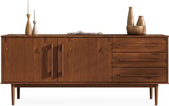 IDIMEX Sideboard TECCA mit 2 Türen und 3 Schubladen, Kastanie Farben - Kommode aus Massivholz, Verstellbarer Einlegeboden, Wohnzimmermöbel im Mid-Century Sty