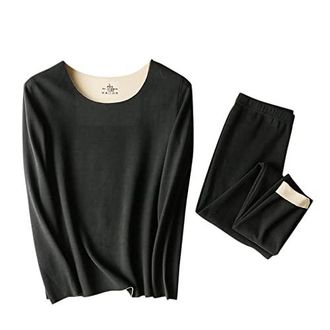 Generic Ensemble thermique pour homme - Sous-v&ecirc;tements chauds - Haut et pantalon extensibles pour femme - 2 pi&egrave;ces - Pour le fitness, Noir, 3XL