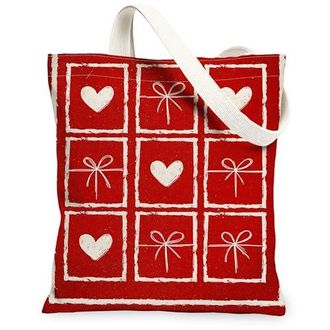 Generic Sacs fourre-tout en toile motif coeurs de Saint-Valentin, sacs d&eacute;picerie r&eacute;utilisables, l&eacute;gers et lavables pour voyage Beac, Rouge, 13x15 Inch