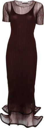 SIMKHAI ruffled selena midi dress - Marron