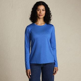 Lands End Supima-Shirt, Langarm, Damen, Gr&ouml;&szlig;e:36-38 regular, Blau, Baumwolle, by Lands End