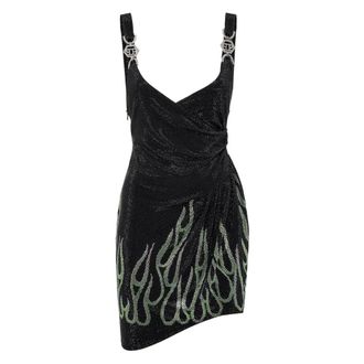 Philipp Plein Femme, Robes, Noir, Taille: 40 FR Jersey Strass Mini Dress Flame