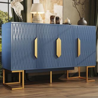 STILVORA Buffet et Enfilade avec 4 Portes et 2 &Eacute;tag&egrave;res R&eacute;glables, Motifs G&eacute;om&eacute;triques, Style Moderne, en MDF et M&eacute;tal, 140&times;40&times;80 cm, Bleu