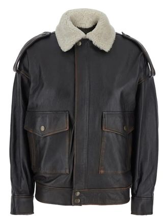 Semicouture Lederjacke mit Shearling-Kragen - Braun