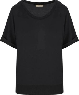 Herno Femme, Tops, Noir, Taille: 40 FR T-Shirt en maille deffet glamour