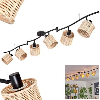 HOFSTEIN Deckenleuchte Cavaca, moderne Deckenlampe aus Metall/Korbgeflecht/Rattan in Schwarz/Naturfarben, Leuchte 6-flammig im skandinavischen Design mit verst