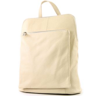 modamoda.de T141 Damen Leder Rucksack Damentasche Schultertasche handmade in Italy, Farbe:Creme2021
