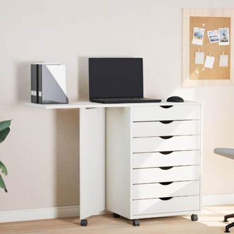 vidaXL Vidaxl - Armoire roulante avec bureau moss blanc bois de pin solide
