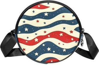 Generic Petit sac &agrave; bandouli&egrave;re rond pour femme, motif rayures &eacute;toil&eacute;es, sac &agrave; dos avec fermeture &eacute;clair, bretelles r&eacute;glables, sac &agrave; main rond d&eacute;contract&eacute; pou