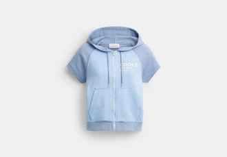 Coach Kurzarm-Shrunken-Hoodie Aus Bio-Baumwolle f&uuml;r Frauen in Blau, Gr&ouml;&szlig;e X-Klein