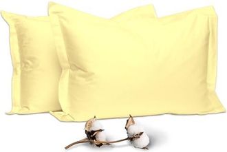 Pizuna Coton Peign&eacute; Set de 2 Taies doreiller 50x75 cm Jaune Doux, 100% Coton Longue Tige 400 Fils Armure Satin Taies doreiller Douces 50x75 en Coton (Jaune D