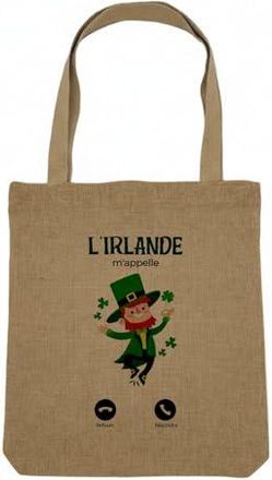 Fabulous Sac Shopping Tote Bag Aspect Lin - LIrlande MAppelle Leprechaun Tr&egrave;fle Voyage - Sac de Courses Toile Epaisse 360g Beige Naturel Cabas Port&eacute; Epaule Sol