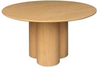 Sweeek Table &agrave; Manger Ronde Bois dh&eacute;v&eacute;a et placage ch&ecirc;ne Naturel 4 Places 130cm - Leonore