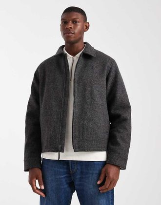 Polo Ralph Lauren Gefütterte Harrington-Jacke aus Woll-Twill in meliertem Anthrazit mit Markenlogo-Grau