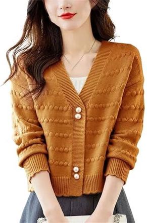 Generic Cardigan de printemps pour femme - &Eacute;l&eacute;gant - Manches longues - Tendance - D&eacute;contract&eacute; - En tricot, Orange, Taille XS