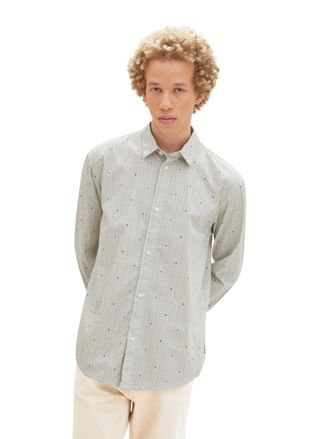 Tom Tailor Herren Relaxed Fit Hemd mit abstrakten Mustern, white grid shape print, XS