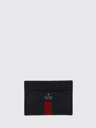 Gucci Porte-cartes plat en cuir martel&eacute; avec d&eacute;tail Web