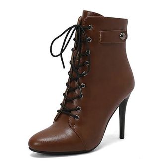 Generic Bottines &agrave; talons aiguilles pour femme - Bout pointu - Lacets - Soir&eacute;e - Mariage - Chaussures de danse, marron, 37.5 EU