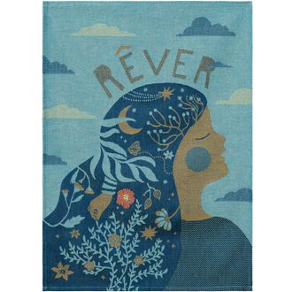 Tissage Moutet Moutet Torchon mit bestickter Blume K&uuml;chenhandtuch Geschirrtuch Handtuch, hochwertige Baumwolle in Frankreich gewebt, limitiertes Motiv Tr&auml;umen (R&ecirc;ver