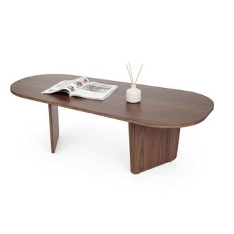 Dmora Sofatisch Dozza, Oval, Holzfurnier, Braune Tischplatte, 130x65x40 cm, Nussbaum