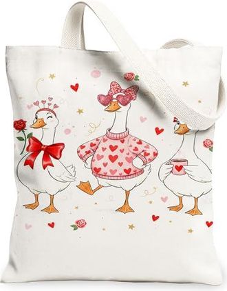 Generic Sacs fourre-tout en toile pour la Saint-Valentin, adorables oiseaux damour, sacs de courses r&eacute;utilisables, toile l&eacute;g&egrave;re et lavable pour, blanc, 13x15 