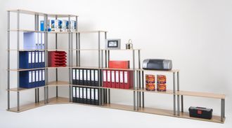 Szagato Wohnregal 176 x 68,5 x 30 cm Ahorn/Buche, Stahlrohr Silber, 6 B&ouml;den, Marke, Made in Germany (Ordnerregal B&uuml;cherregal B&uuml;roregal Holzregal Lagerregal)