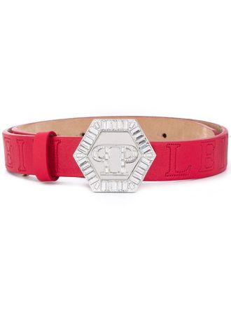 Philipp Plein ceinture à plaque logo - Rouge